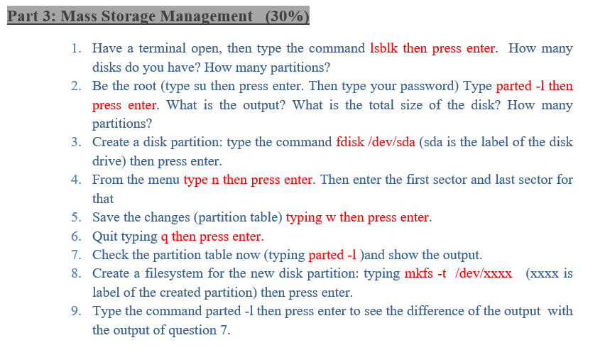 Solved 1. Have a terminal open, then type the command lsblk | Chegg.com