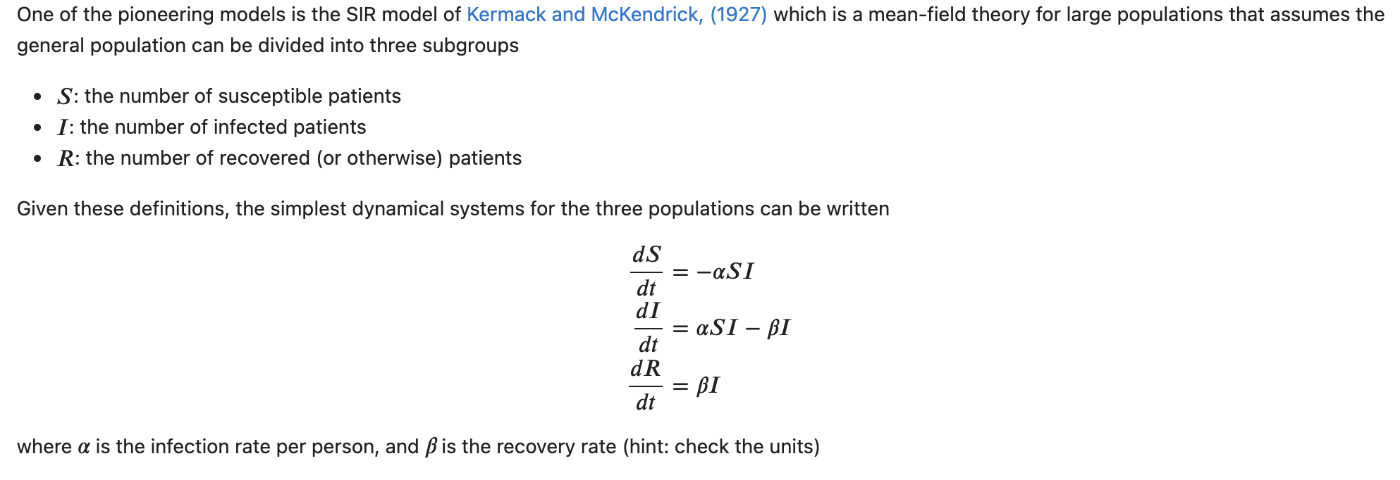 One of the pioneering models is the SIR model of | Chegg.com