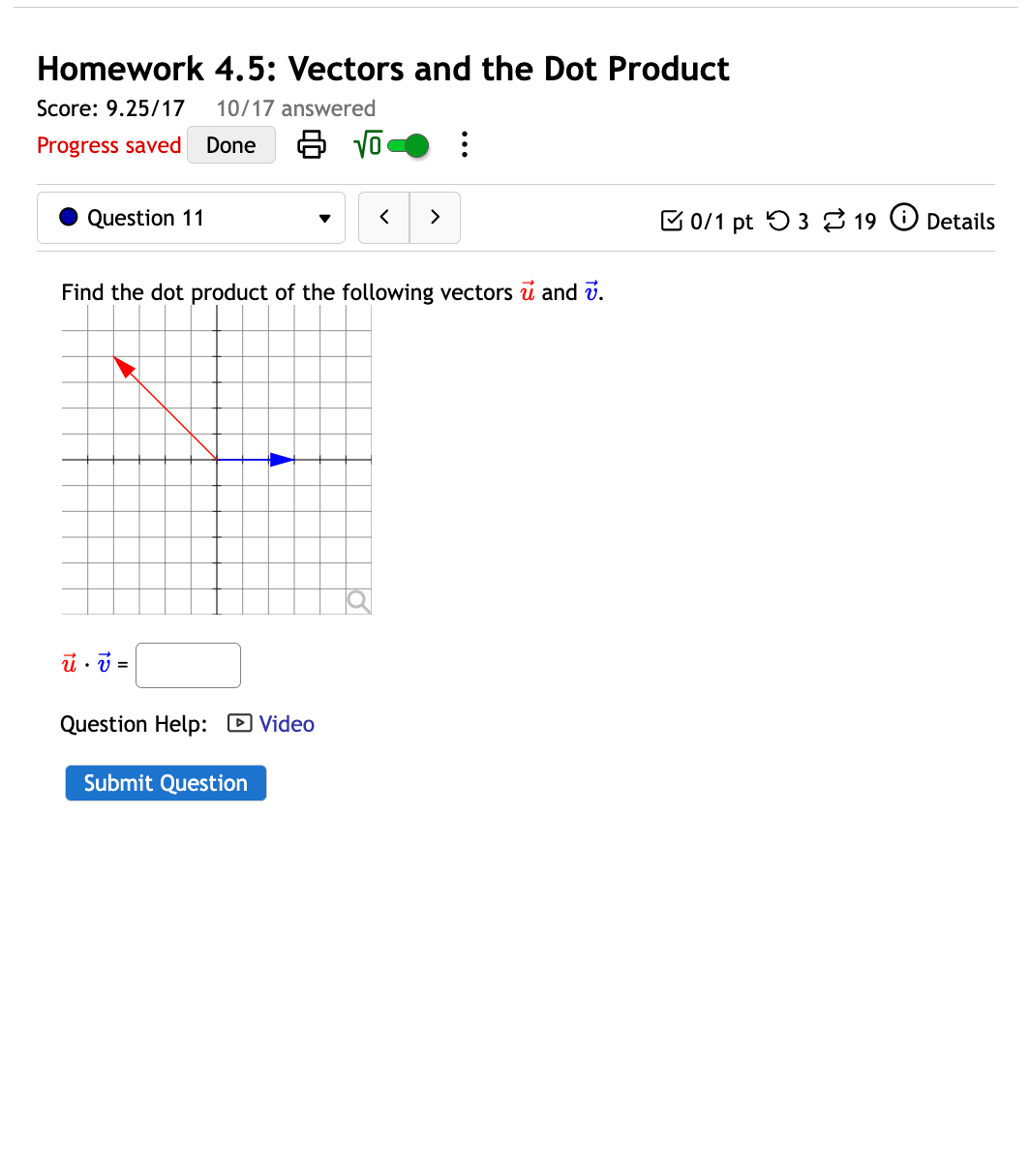 Solved Find the dot product of the following vectors vec(u) | Chegg.com