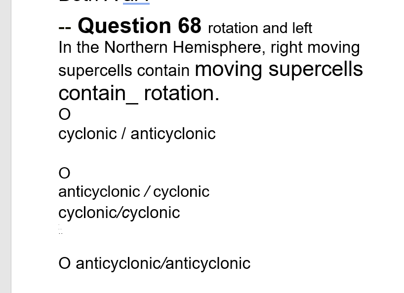 Solved -- Question 68 rotation and left In the Northern | Chegg.com