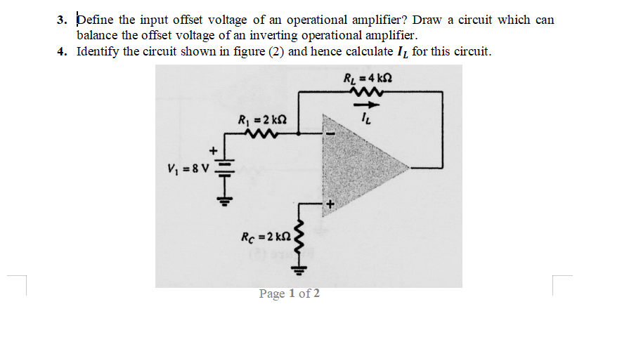 Solved 3. Define the input offset voltage of an operational | Chegg.com