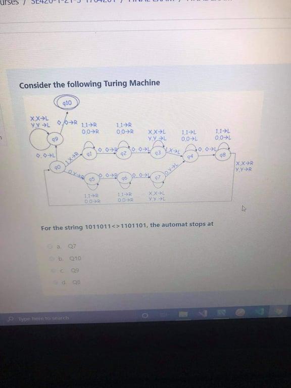 Solved urses Consider the following Turing Machine 910 XXL | Chegg.com