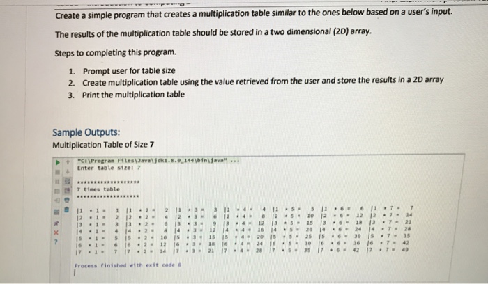 Solved Create a simple program that creates a multiplication | Chegg.com