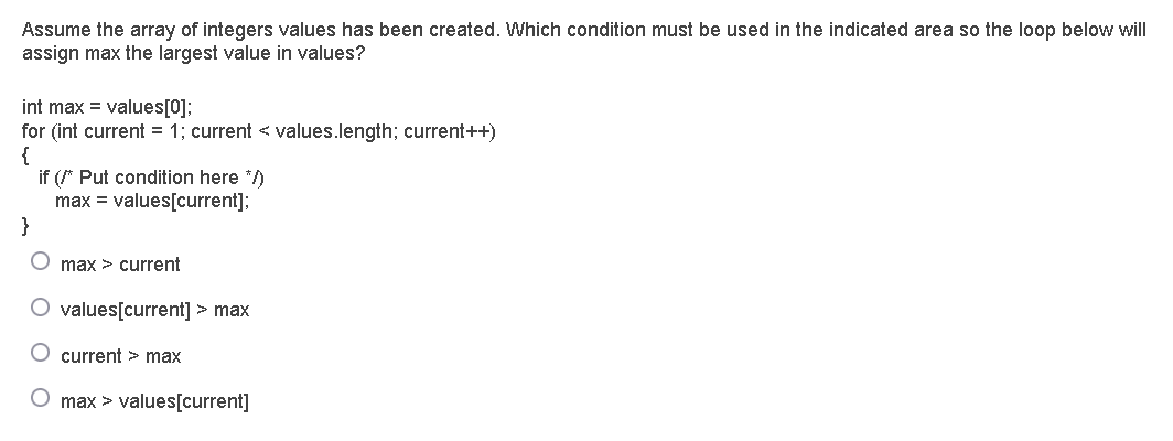 Solved Assume the array of integers values has been created. | Chegg.com