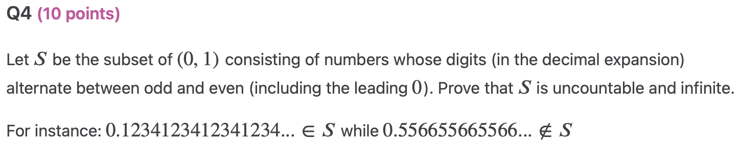 Solved Q4 (10 ﻿points)Let S ﻿be the subset of (0,1) | Chegg.com