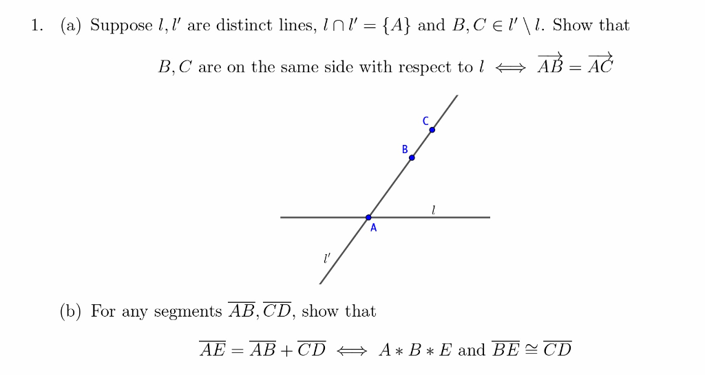 1. (a) Suppose I, I, are distinct lines, In 1, (A} | Chegg.com