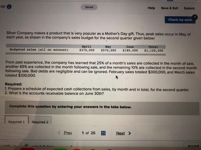 Solved Saved Help Save& Exit Submit Check my work Silver | Chegg.com