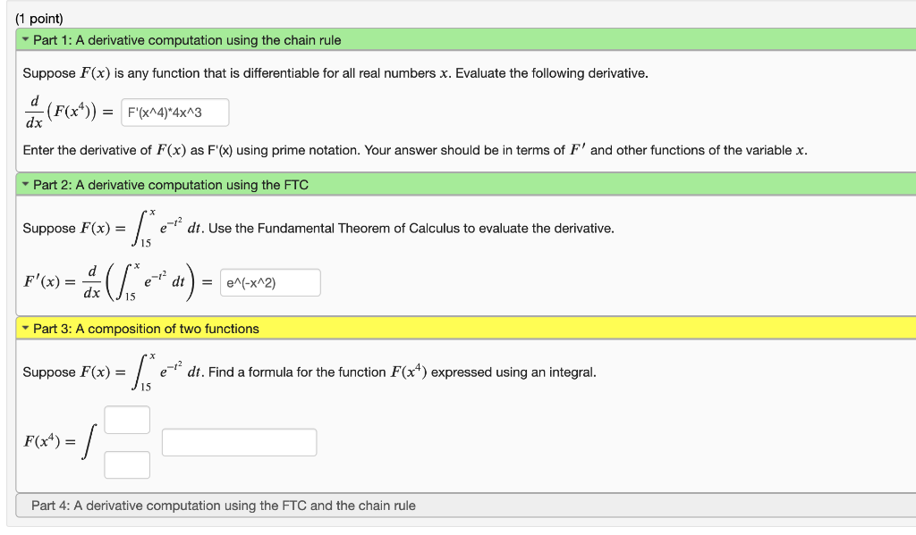 Solved (1 point) Part 1: A derivative computation using the | Chegg.com