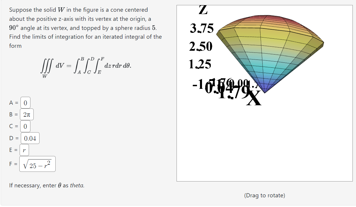 Solved Suppose the solid W in the figure is a cone centered | Chegg.com