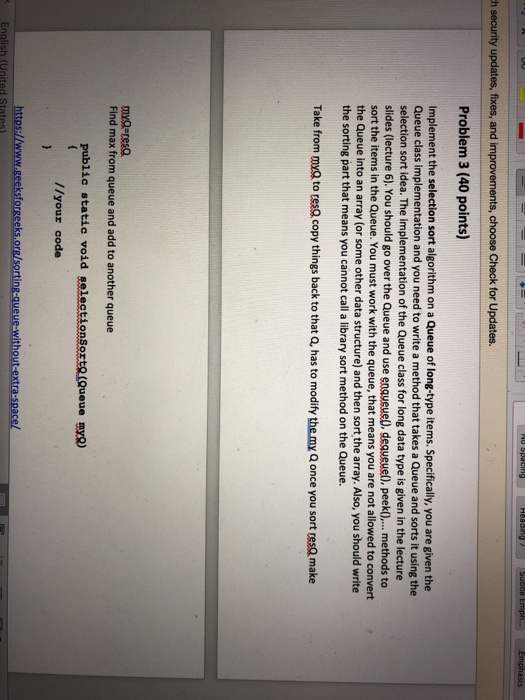 Solved Problem 3 (40 points) Implement the selection sort | Chegg.com
