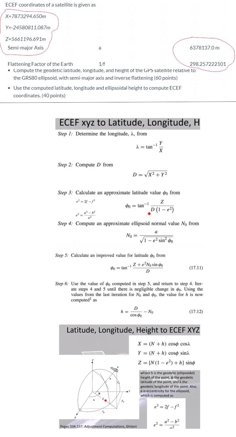 Solved ECEF coordinates of a satellite is given as | Chegg.com