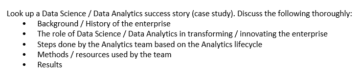 Solved Look up a Data Science / Data Analytics success story | Chegg.com