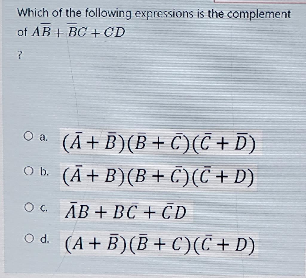 Solved Which of the following expressions is the complement | Chegg.com
