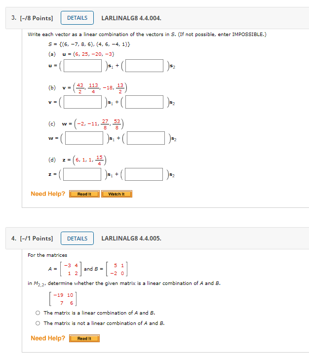 Solved 3. [-18 Points] DETAILS LARLINALG8 4.4.004. Write | Chegg.com
