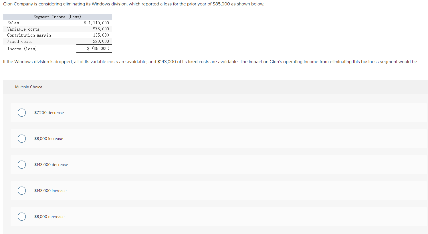 Solved Multiple Choice 7 200 Decrease 8 000 Increase Chegg