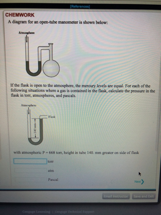 Solved CHEMWORK A diagram for an open-tube manometer is | Chegg.com