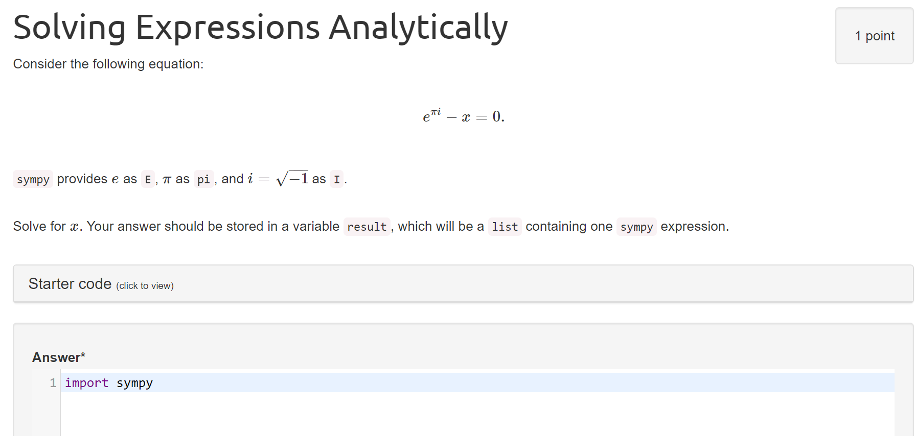 Solved Solving Expressions Analytically 1 point Consider the | Chegg.com Solved Solving Expressions Analytically 1 point Consider the | Chegg.com