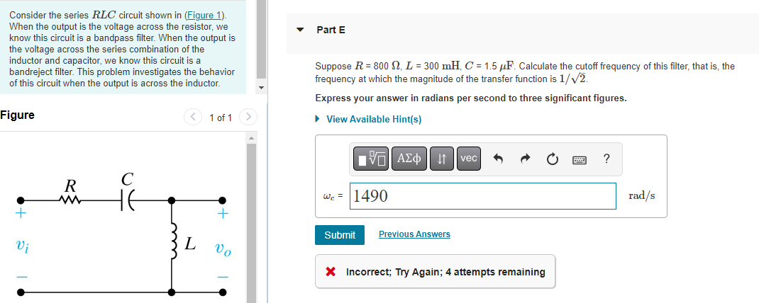 Solved Consider the series RLC circuit shown in (Figure 1). | Chegg.com