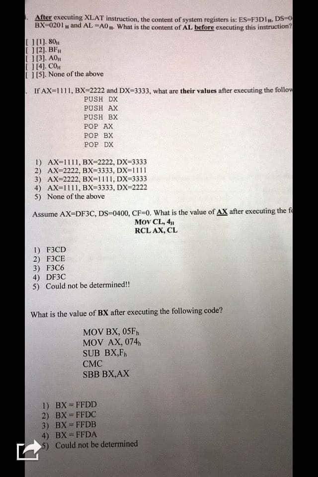 Solved After executing XLAT instruction, the content of | Chegg.com