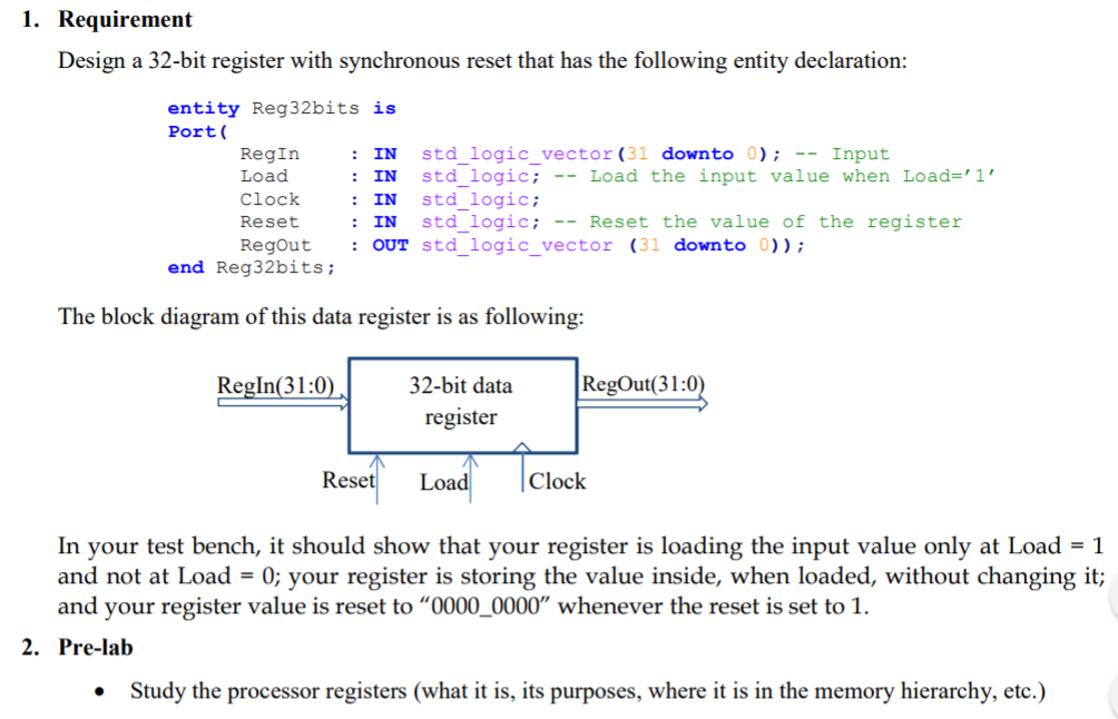 Solved 1. Requirement Design a 32-bit register with | Chegg.com