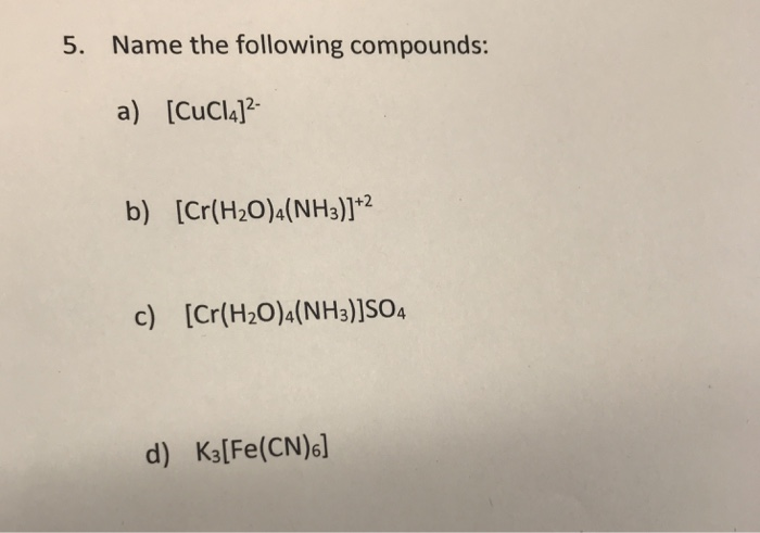 Solved Name the following compounds: a) [CuCI] b) | Chegg.com