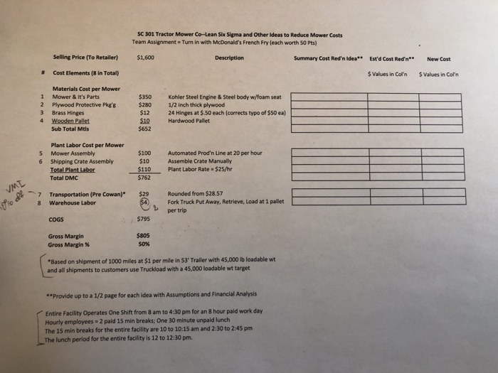 Solved SC 301 Tractor Mower Co-Lean Six Sigma and Other | Chegg.com