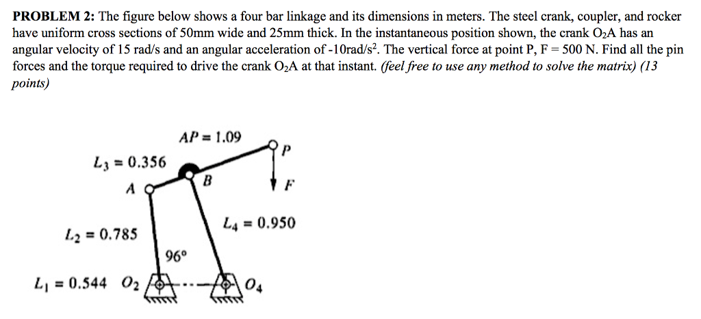 Solved PROBLEM 2: The figure below shows a four bar linkage | Chegg.com