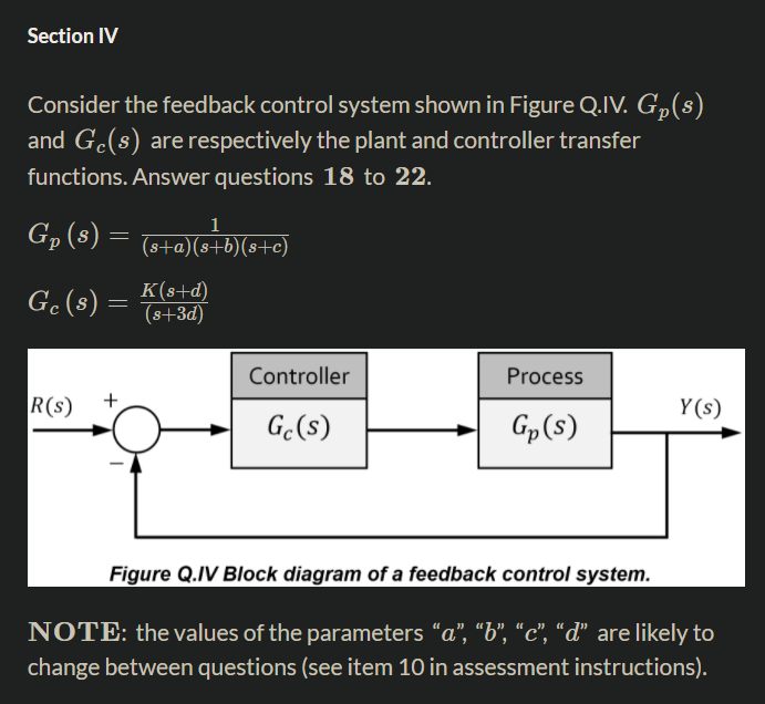 Solved Section IV Consider the feedback control system shown | Chegg.com