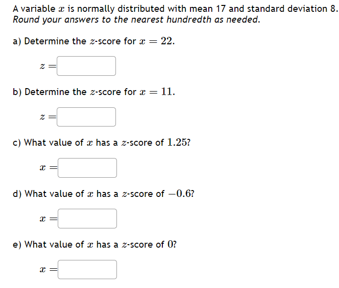 Solved A variable x is normally distributed with mean 17 and | Chegg.com