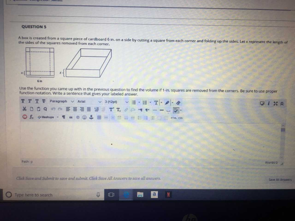 Solved Words:0 QUESTION 4 A box is created from a square | Chegg.com