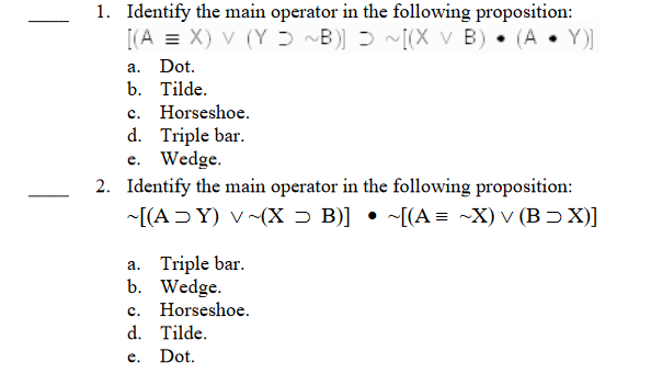 Solved 1. Identify the main operator in the following | Chegg.com