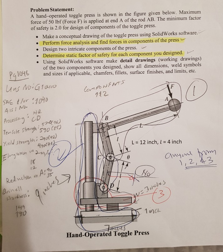Problem Statement: A hand-operated toggle press is | Chegg.com
