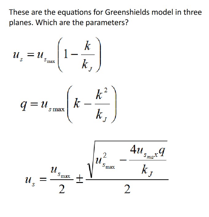 Solved These are the equations for Greenshields model in | Chegg.com