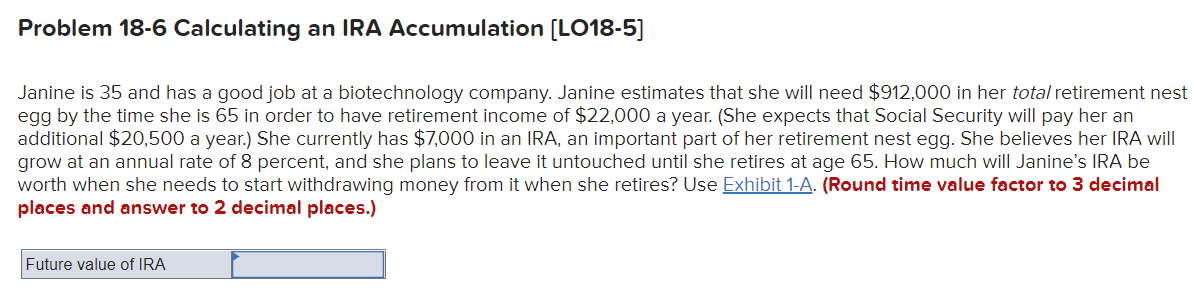 Solved Problem 18-6 Calculating an IRA Accumulation (LO18-5] | Chegg.com