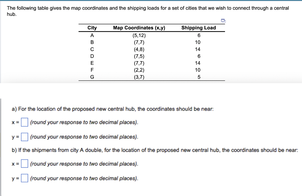 Solved The following table gives the map coordinates and the | Chegg.com
