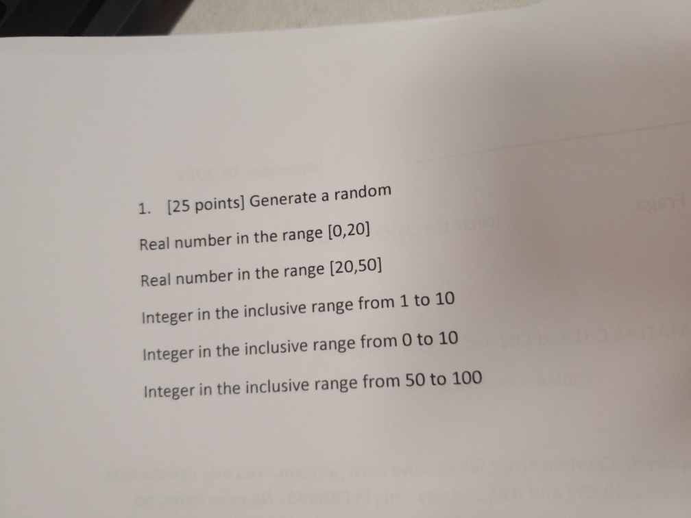 Solved [25 points] Generate a random 1. Real number in the | Chegg.com