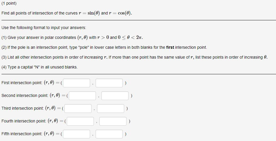 Solved (1 point) Find all points of intersection of the | Chegg.com
