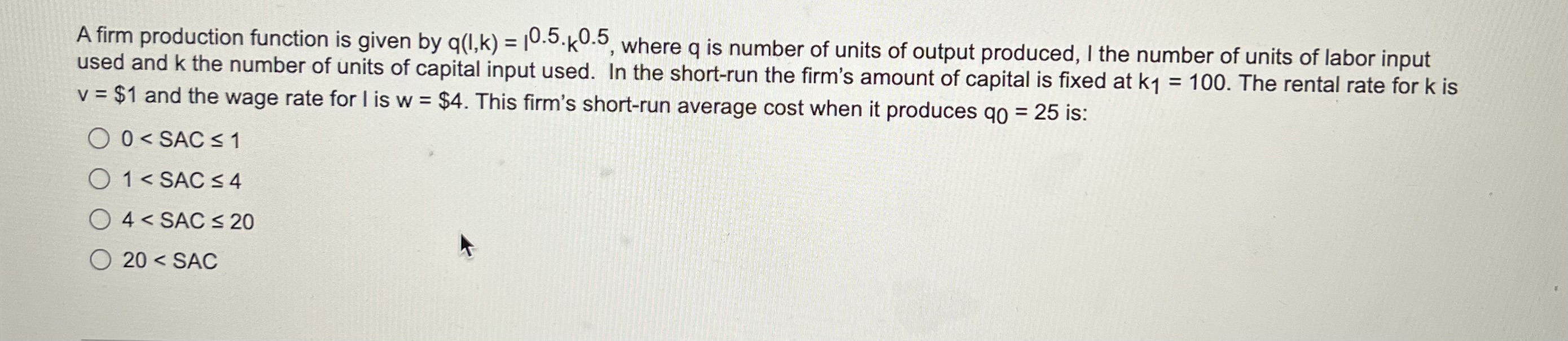 Solved A Firm Production Function Is Given By 