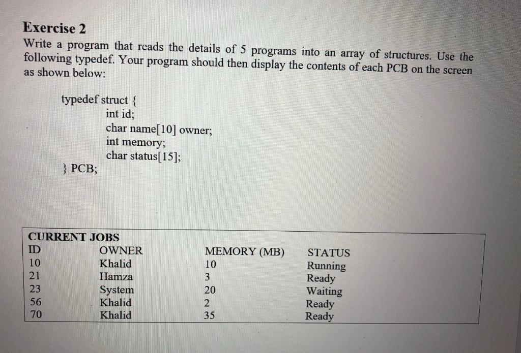 Solved Exercise 2 Write a program that reads the details of | Chegg.com