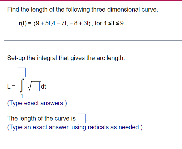 Solved Find the length of the following three-dimensional | Chegg.com