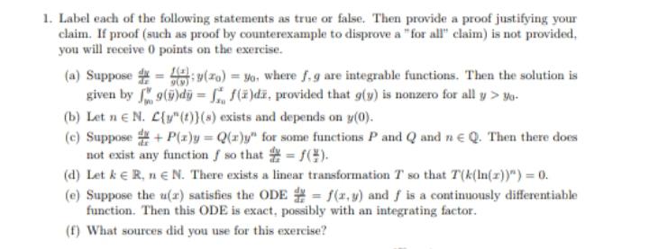 Solved 1. Label each of the following statements as true or | Chegg.com
