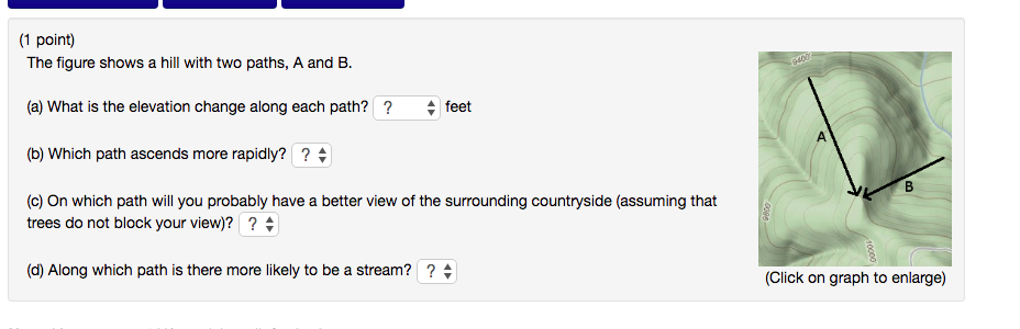 Solved (1 point) The figure shows a hill with two paths, A | Chegg.com
