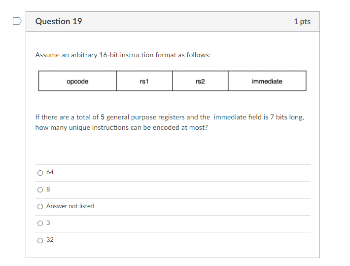 Solved Question 19 1 pts Assume an arbitrary 16-bit | Chegg.com
