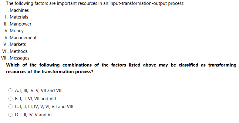 Solved The following factors are important resources in an | Chegg.com