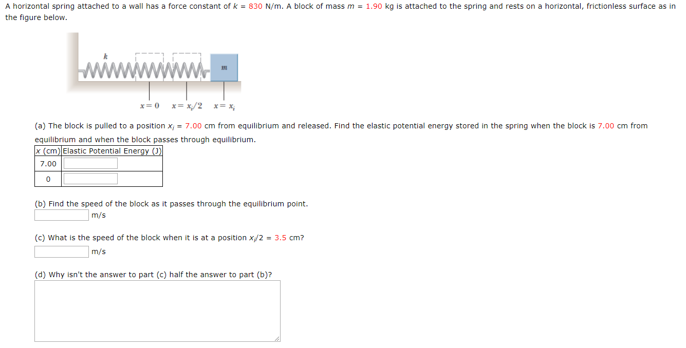 Solved A horizontal spring attached to a wall has a force | Chegg.com
