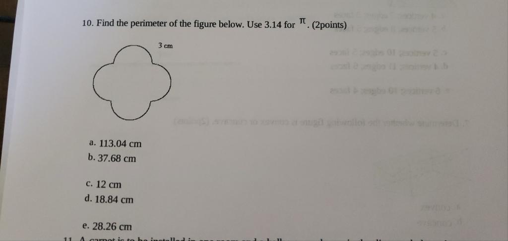 Solved 10. Find the perimeter of the figure below. Use 3.14 | Chegg.com
