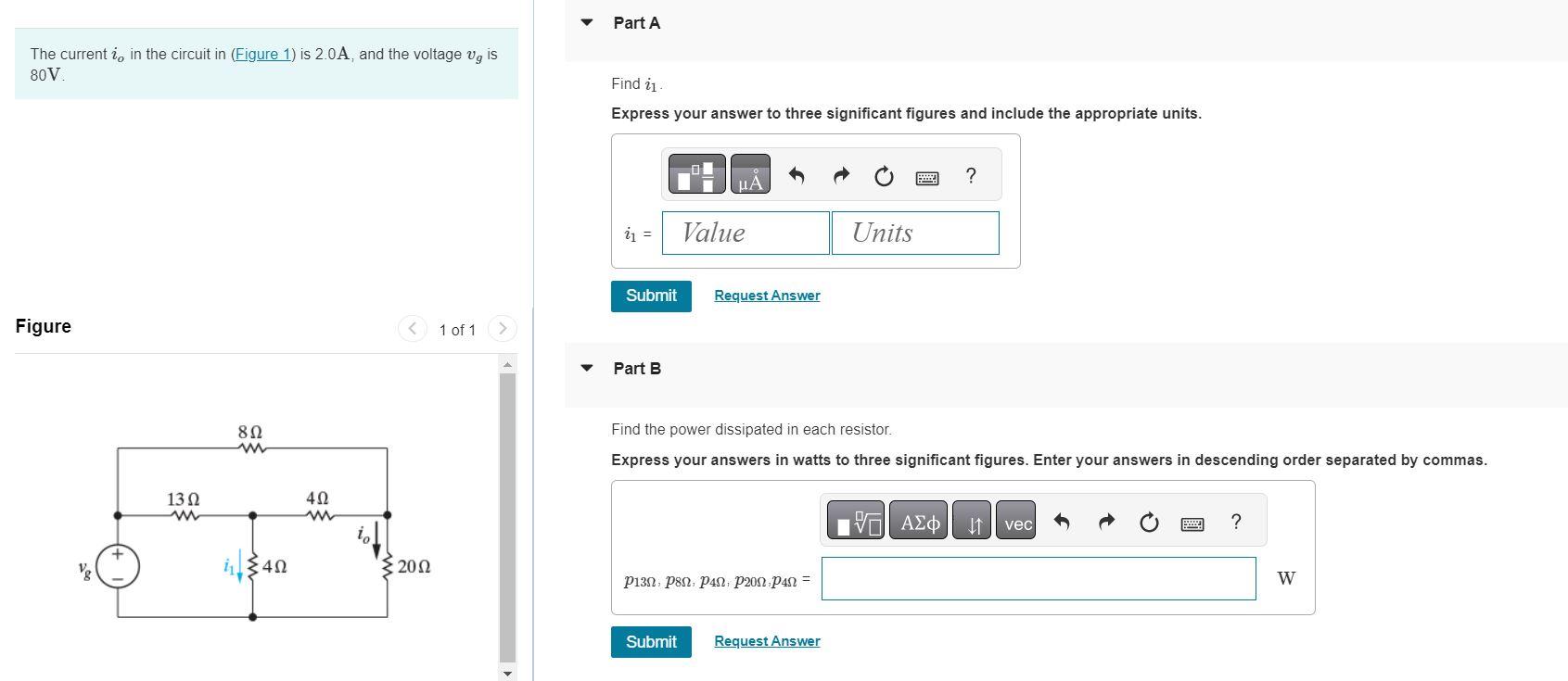 Solved The current io in the circuit in (Figure 1) is 2.0 A, | Chegg.com