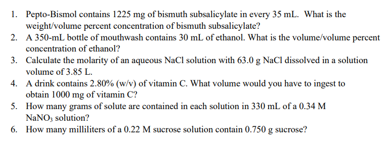 Solved 1. Pepto-Bismol contains 1225mg of bismuth | Chegg.com