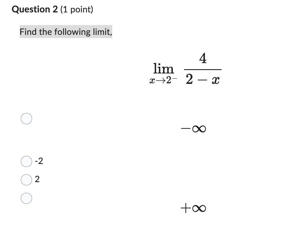 Solved Question 2 (1 ﻿point)Find the following | Chegg.com