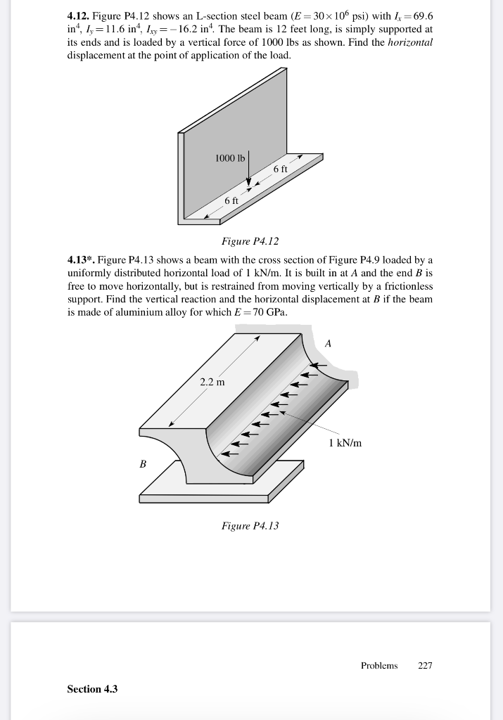 Solved 4.12. Figure P4.12 shows an L-section steel beam (E = | Chegg.com